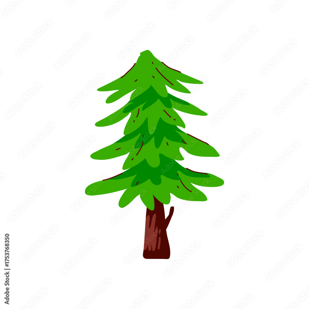 Cartoon Evergreen Tree With Green Foliage And Brown Trunk For Nature ...