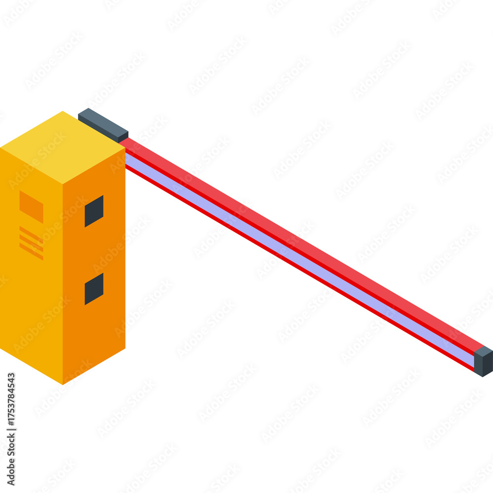 Yellow Automated Barrier Gate With Red Beam In Isometric Style On ...