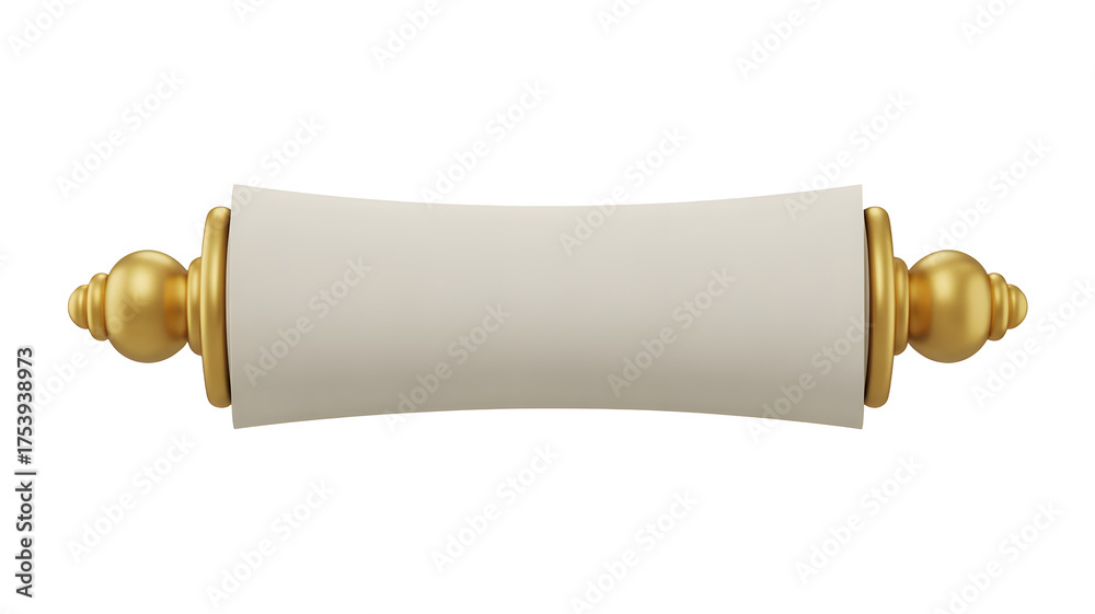 Ancient golden scroll with blank white paper unfurled and isolated on ...