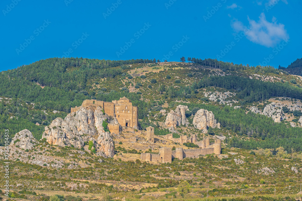 Loarre, Spain. October 11, 2025. Exterior view of Loarre Castle, a ...