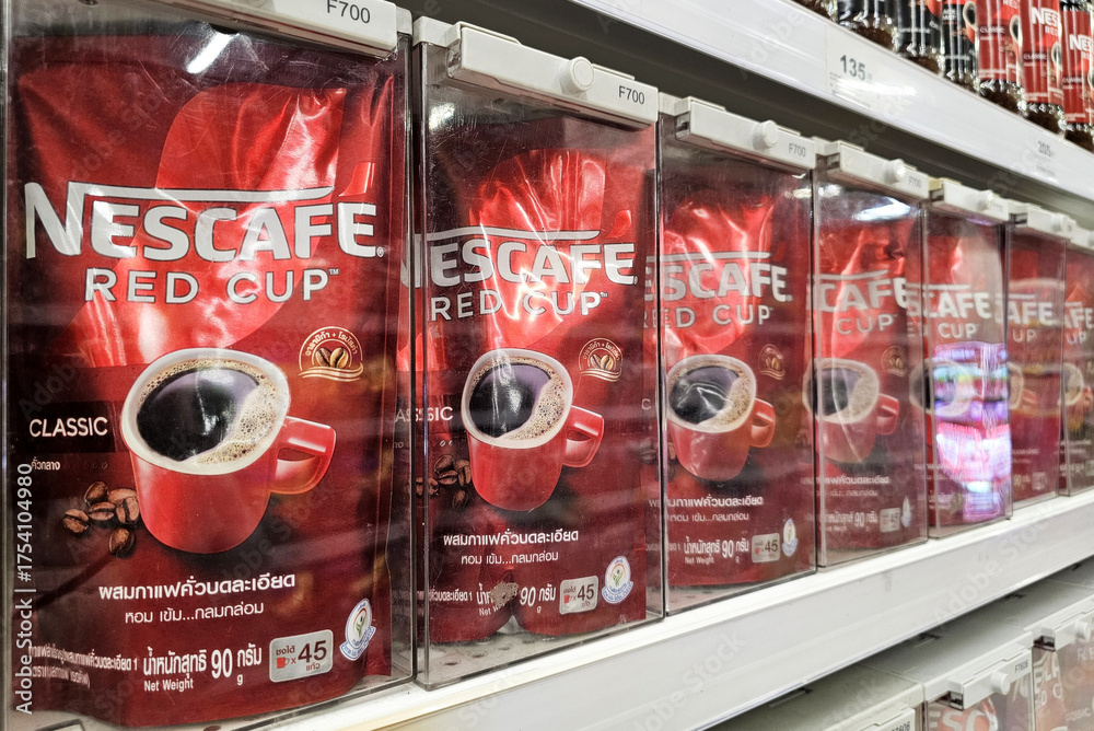 Bangkok, Thailand October 10, 2025 Nescafe Red Cup on shelf in ...
