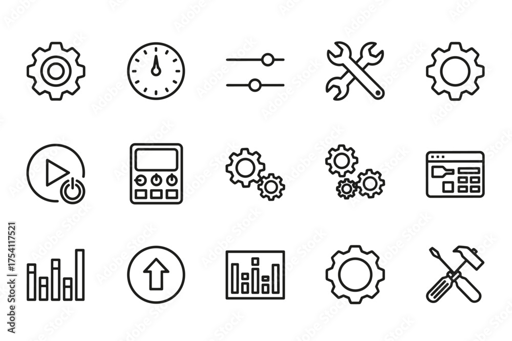 Settings line icon set for web and mobile UI. Vector collection of ...