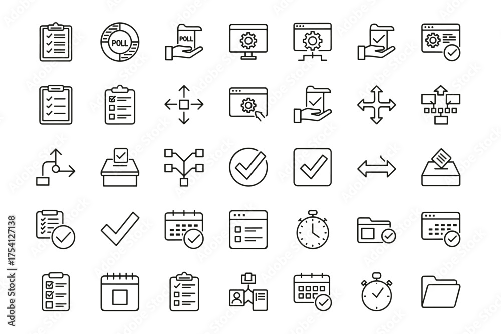 Task management and survey poll editable line icon set. Vector symbols ...