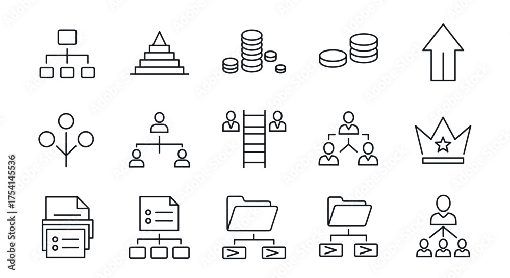 Praca wektorowa bez tantiem: Business strategy hierarchy icons set ...