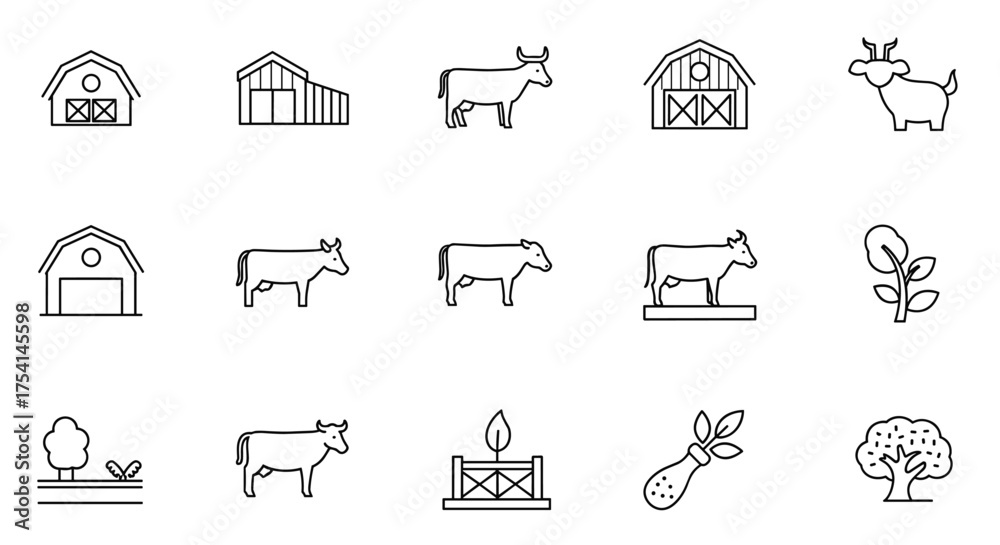 Farming and agriculture line icon set. Vector symbols for farm life ...