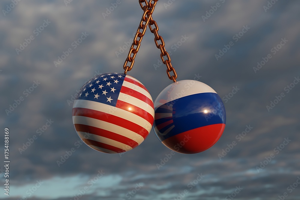 Symbolic representation of the united states and russia flags as ...