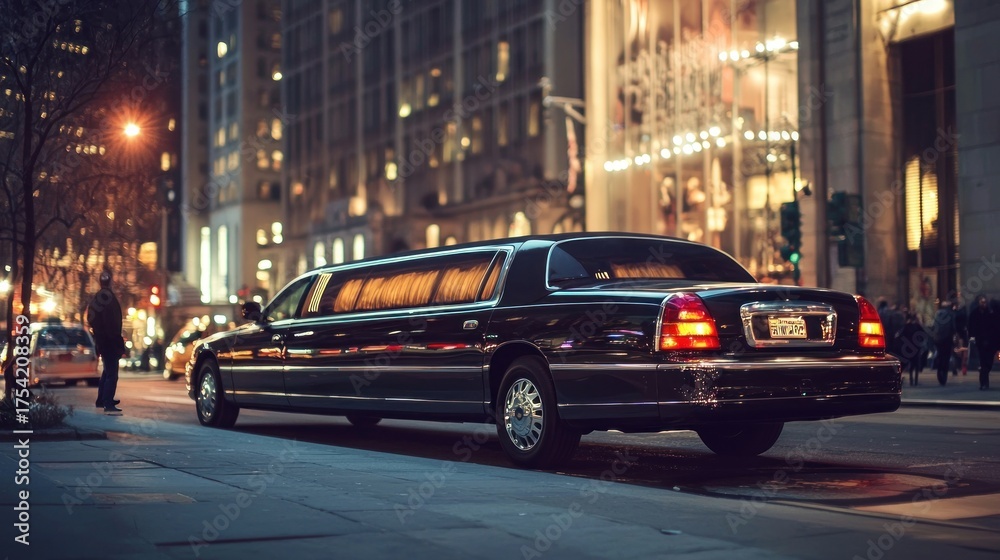 Black Luxury Limousine Parked on a Wet City Street at Night ...