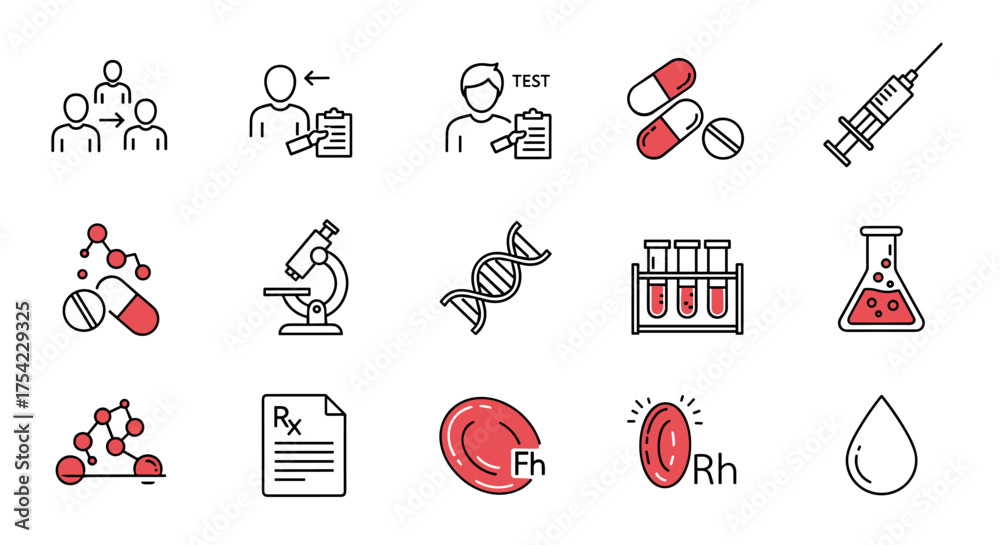Vetor Medical laboratory vector icons set with DNA helix, microscope ...