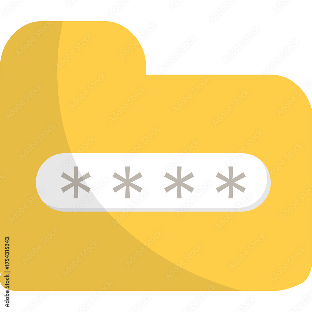 Yellow folder icon with password symbols on a transparent background ...