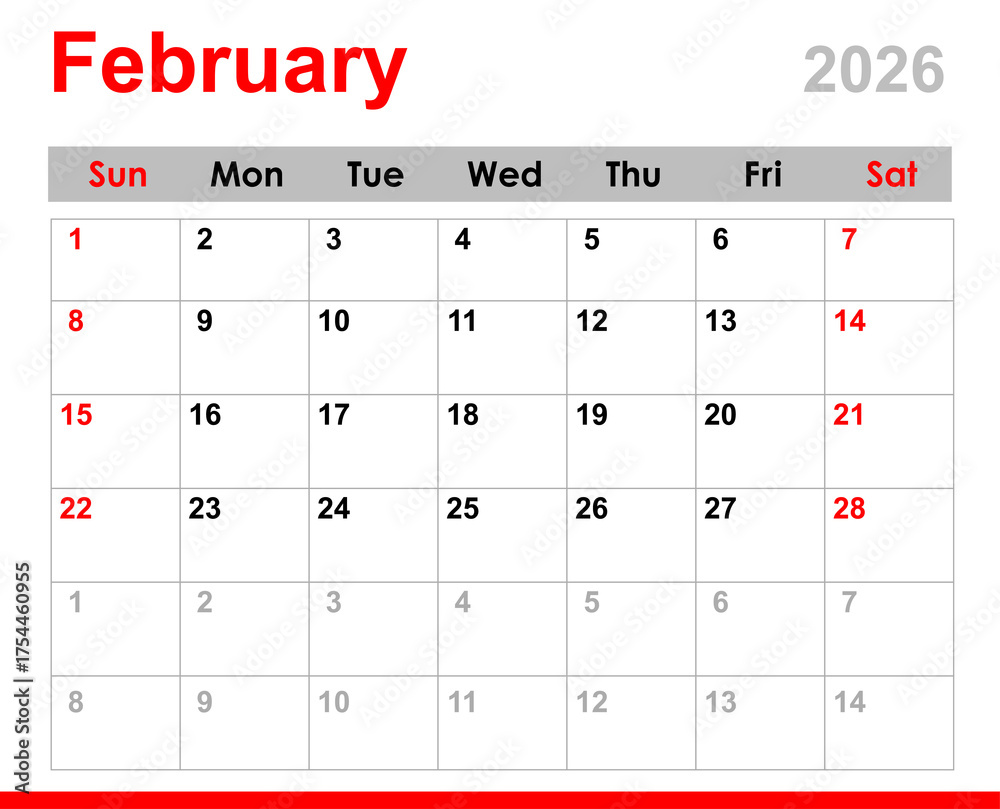 calendar layout for February 2026. February 2026 calendar. February ...