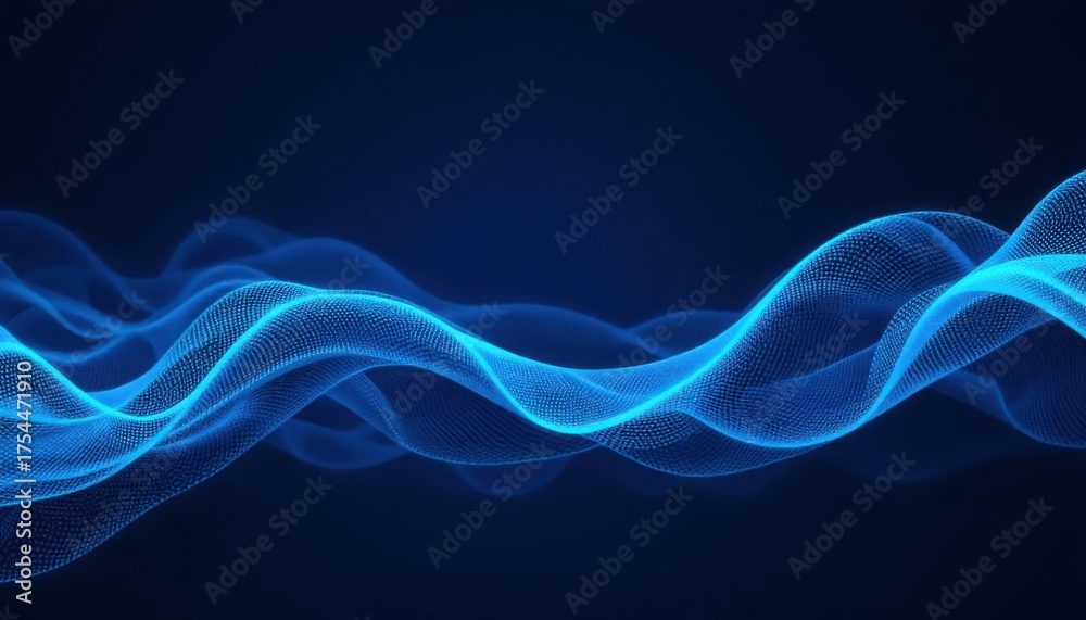 Futuristic digital wave pattern in deep navy blue and bright cyan. The ...
