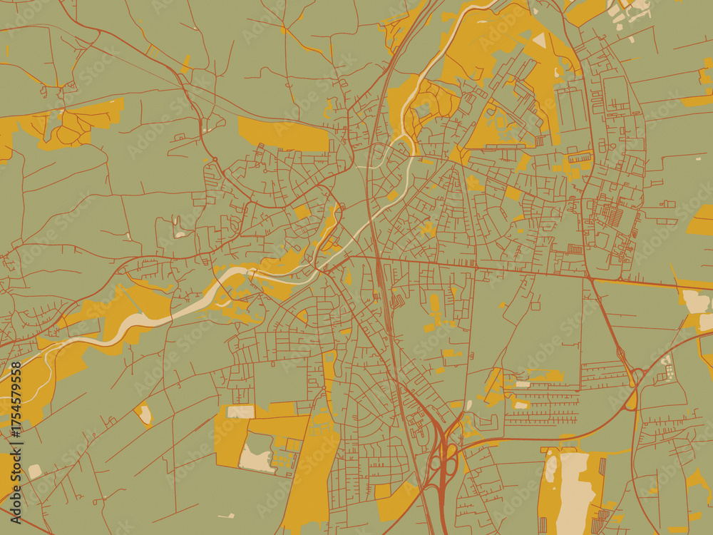 Minimalist flat city map of Dachau, Germany with sage green ground with ...