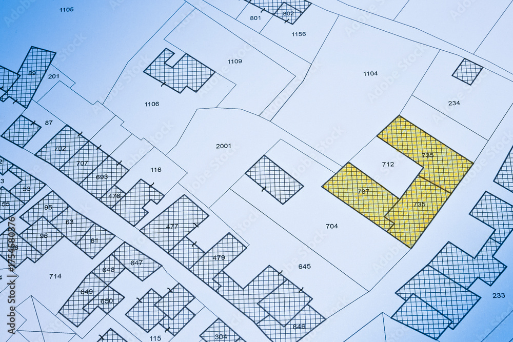 Imaginary cadastral map with buildings, land parcel and vacant p Stock ...