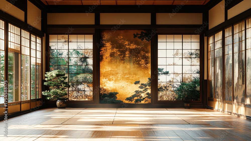 Vintage Japanese Room Interior — Traditional Luxury Style with Gold ...