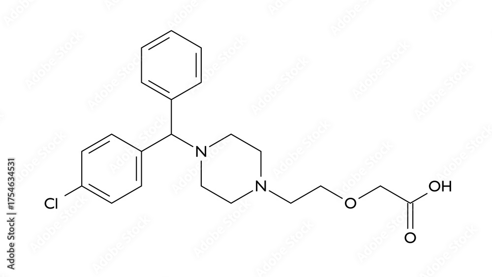 Illustration Stock cetirizine molecule, structural chemical formula ...