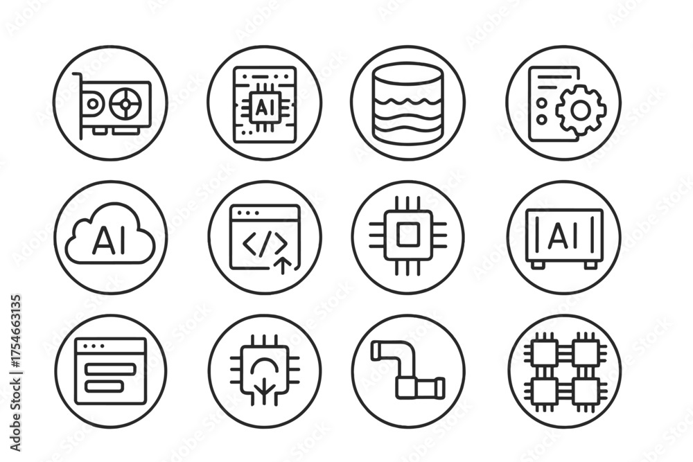 AI Infrastructure Icons. Line style round icons of AI infrastructure ...