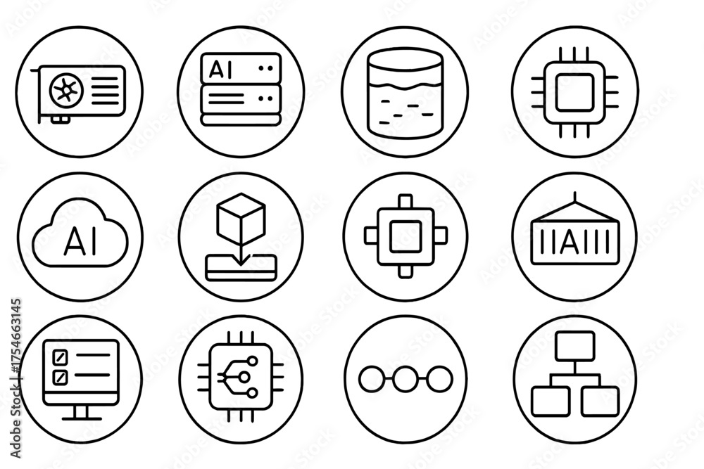 AI Infrastructure Icons. Line style round icons of AI infrastructure ...
