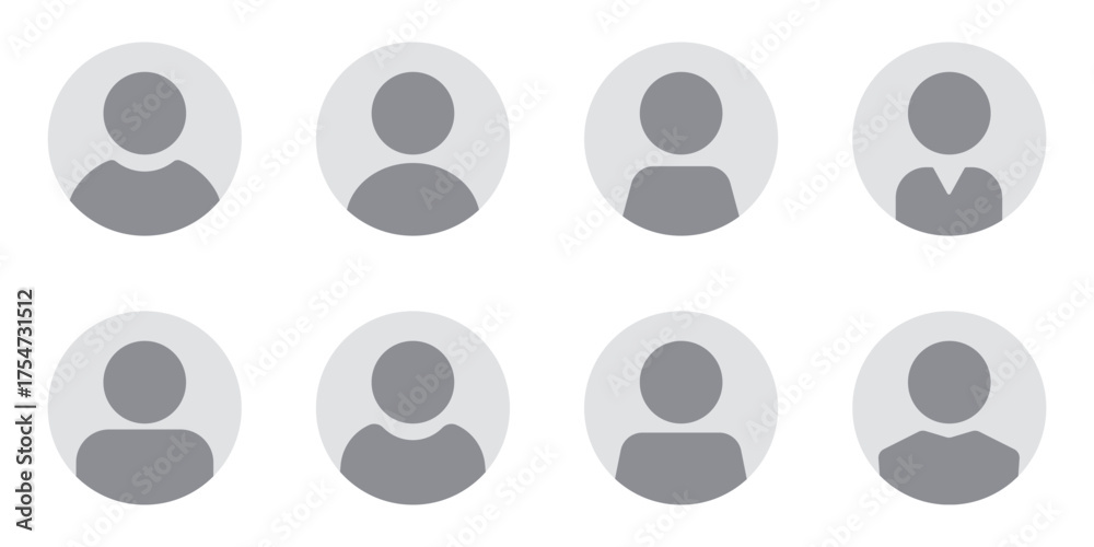 Vector avatar icons in flat grayscale style. Includes male, female, and ...