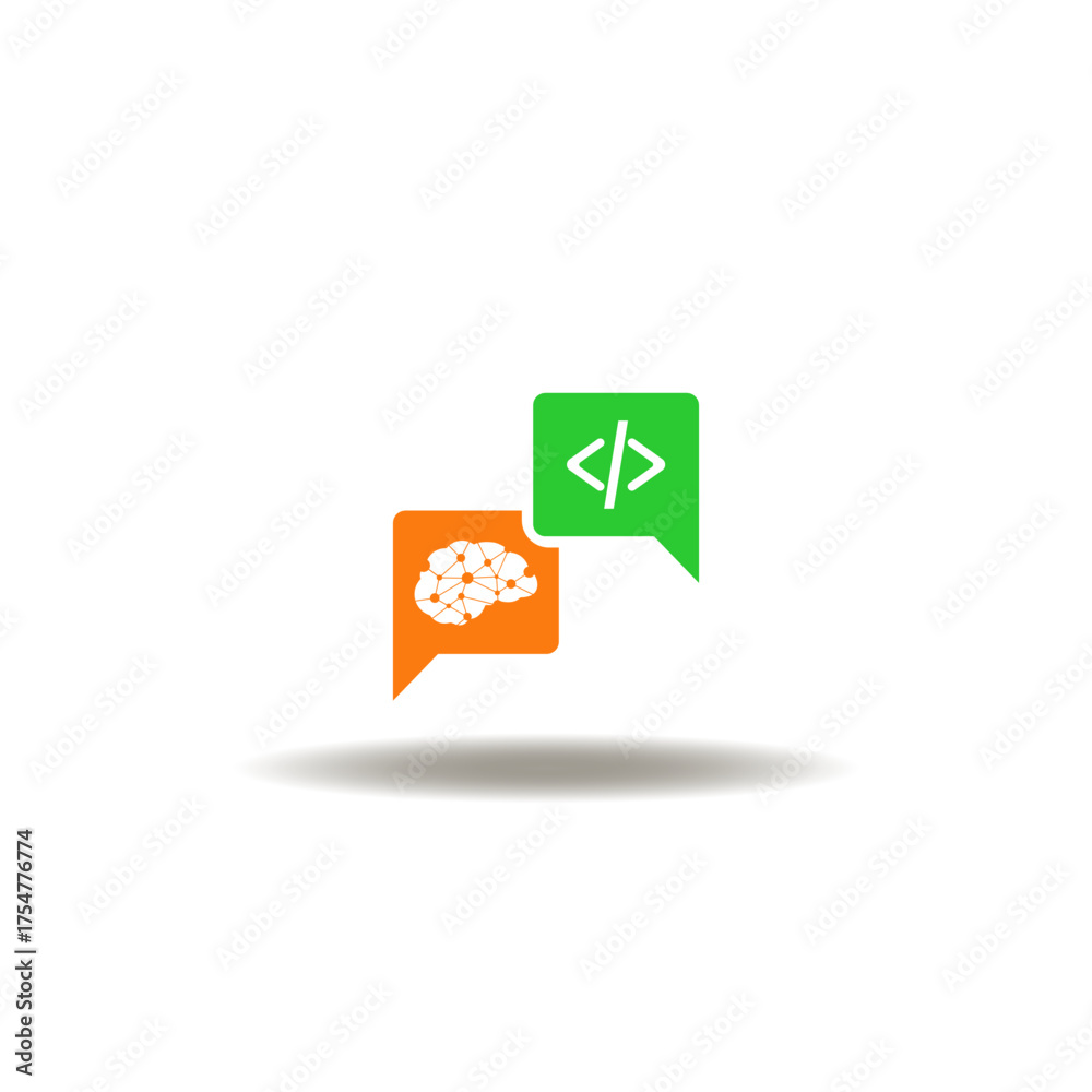 Vector illustration of talk bubbles with brain and code. Symbol of LLM ...