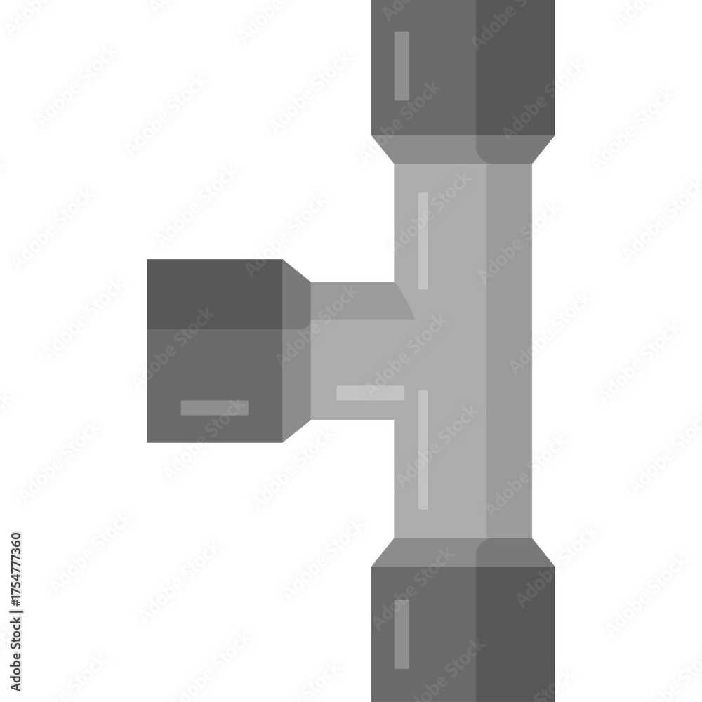 Isometric T Junction Pipe Fitting With Gray Tones On A Transparent ...