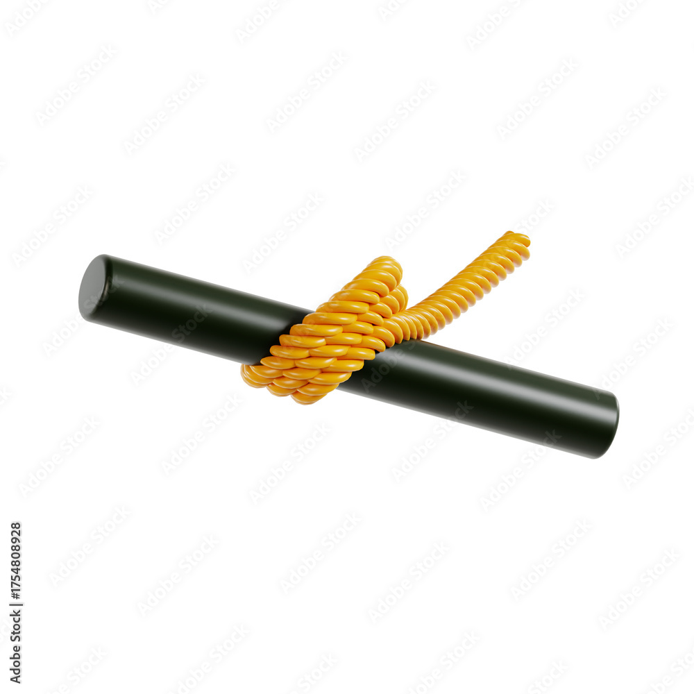 Coiled Bright Yellow Barbed Wire Wrapped Around a Dark Green Metal Rod ...