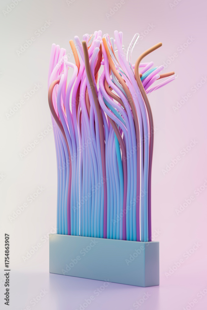 Vertical pastel strands in block. 3D fiber sculpture form. Stock ...