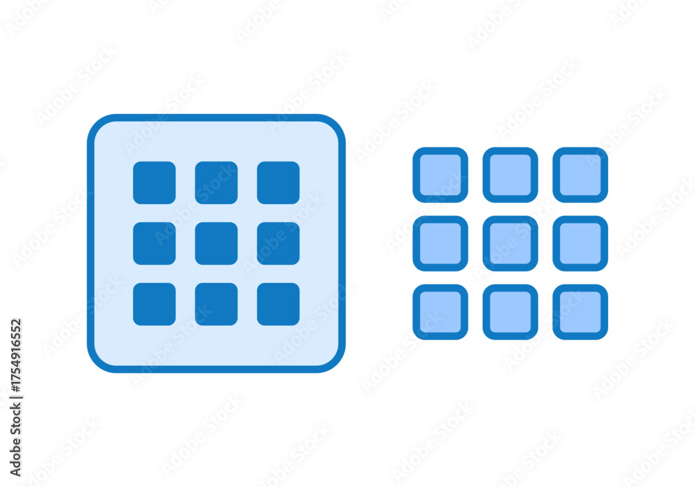 Blue Grid and List View Icon Set for Display Options in Modern App and ...