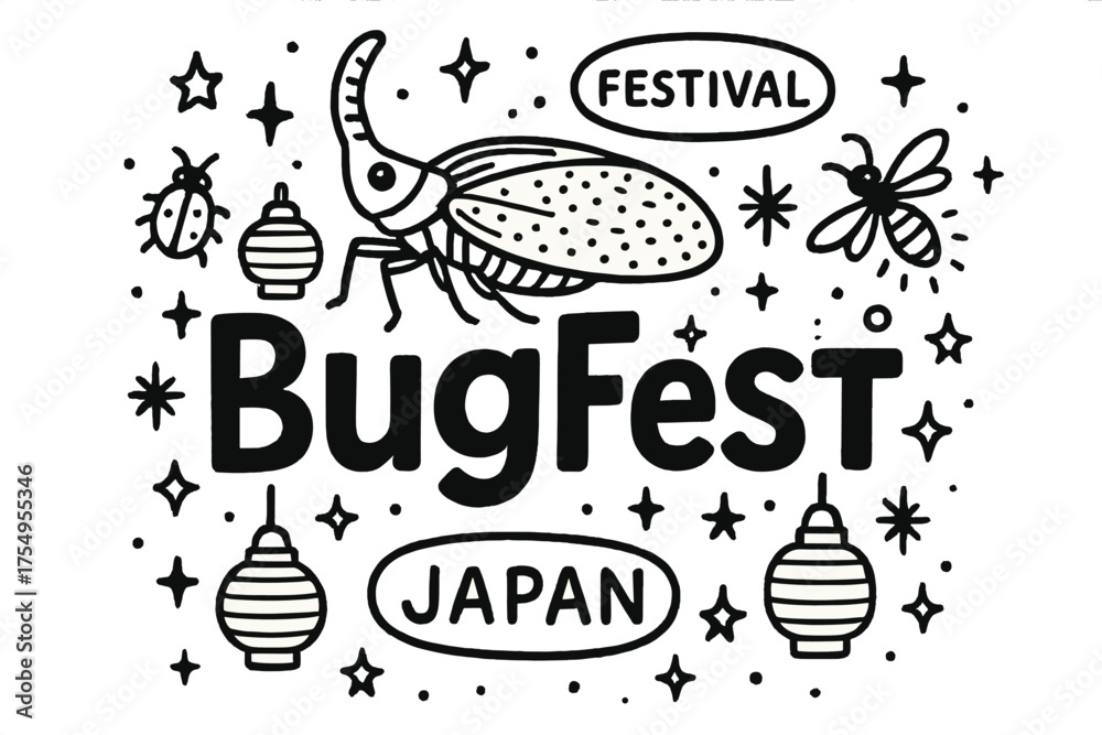 Doodle Lantern BugFest. Doodle lantern bug festival japan with stars ...