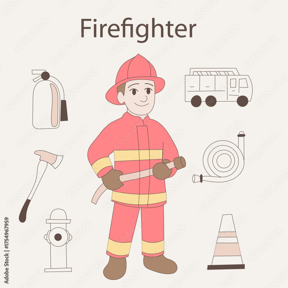 Vector de Stock Firefighter. A cute vector alphabet book "Professions ...