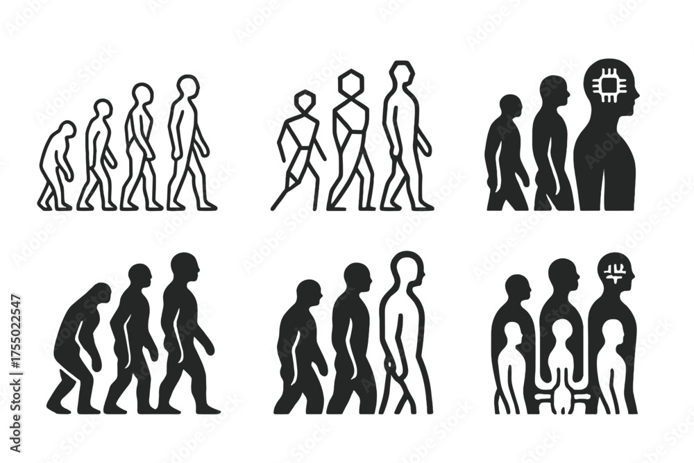 AI Evolution Logo Grid. Evolution of human bodies through AI. Set Logo ...