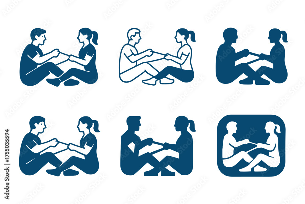 Dynamic Partner Exercise Logos. A couple doing partner exercises ...
