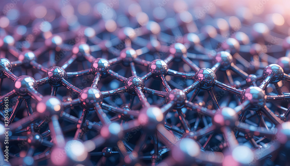 Intricate network of atoms shown in a microscopic view, highlighting ...