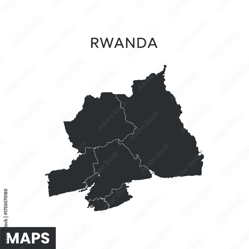 Rwanda Vector Map with Regions Country Border Geography, African ...