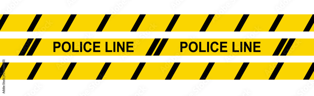 Police line warning tapes with diagonal black stripes on a yellow ...