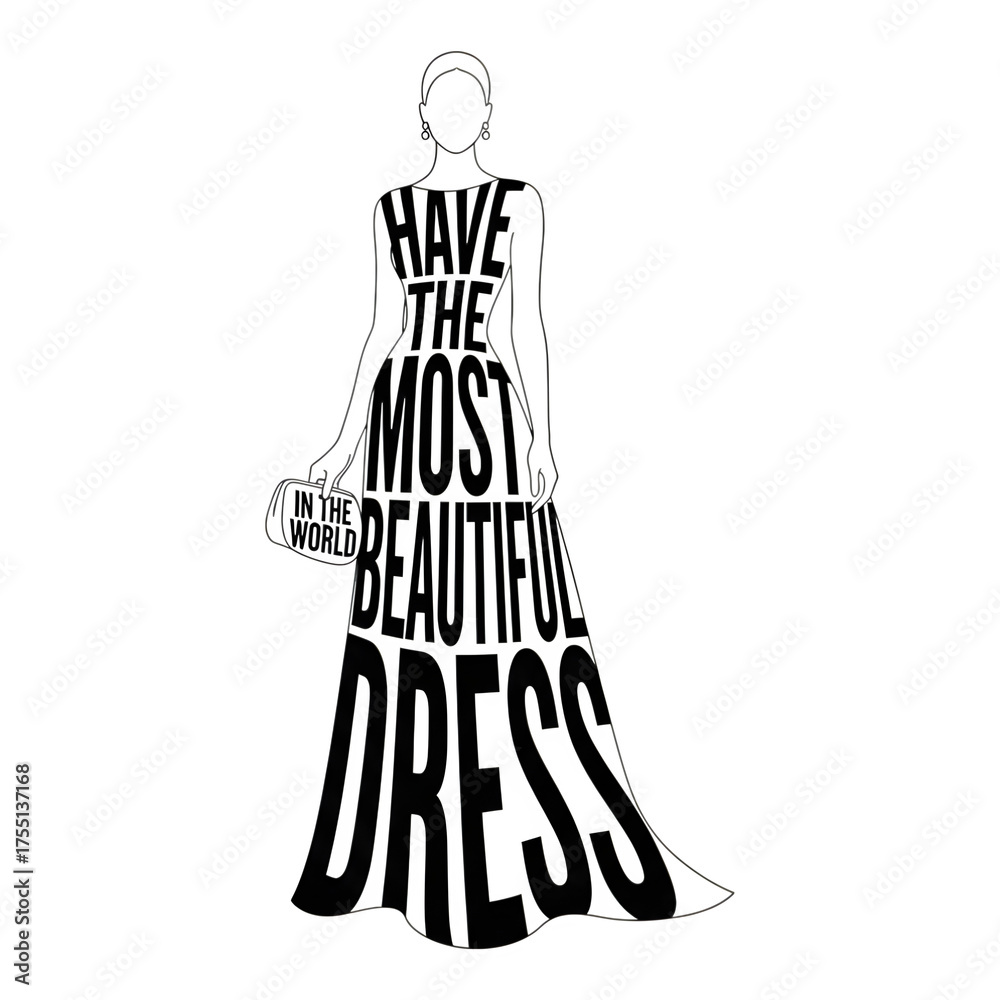 Unique fashion illustration of a woman in a dress with the words "HAVE ...