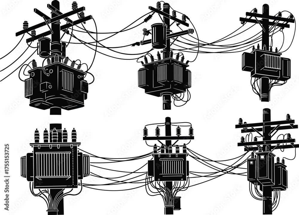 Electrical transformer, utility pole, power distribution, voltage ...
