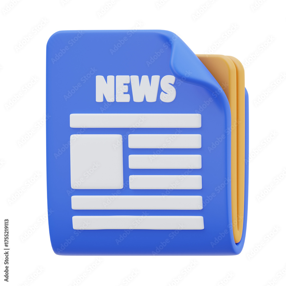 Blue Document Folder Icon Representing News With White Text And Yellow ...