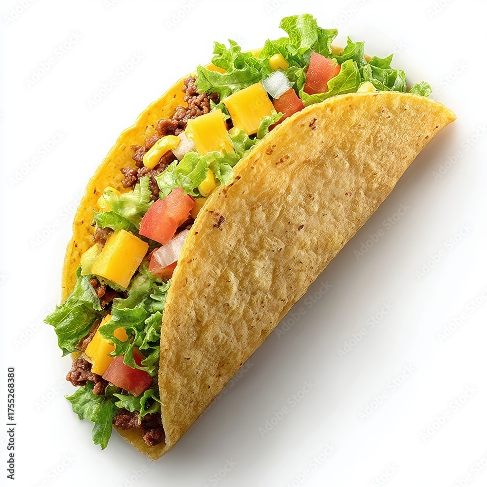 Hard shell taco with seasoned ground beef shredded lettuce diced ...