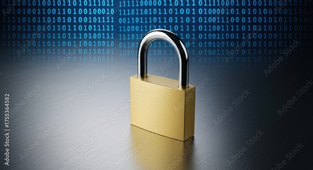 Golden Padlock Security Against Digital Binary Code Background With ...