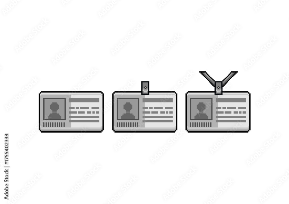 Vector de Stock Pixel art illustration of three identification cards ...