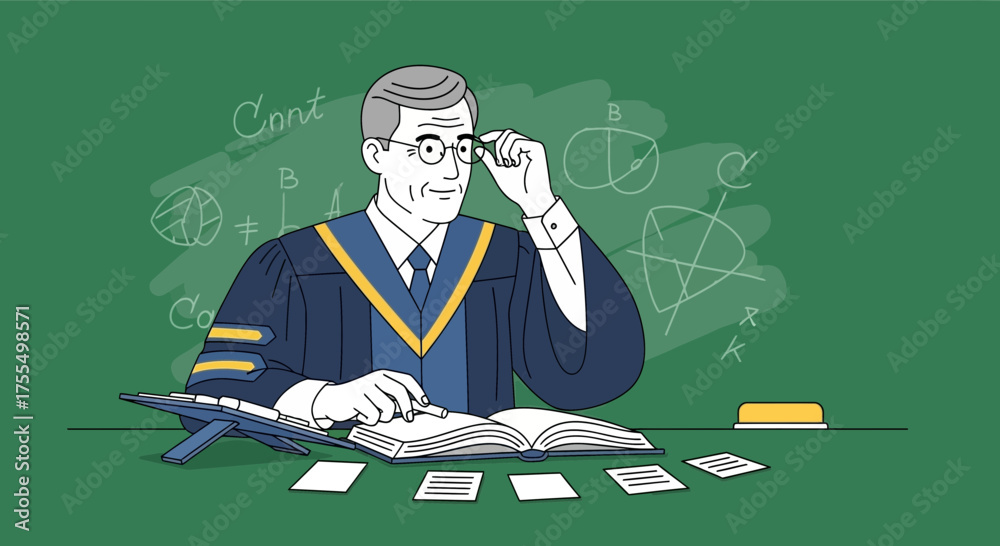 Academic Scholar Reviewing Book, Diagrams, And Formulas In An Education ...