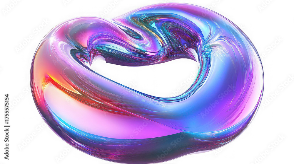 Iridescent torus shape with a swirling surface texture against a black ...