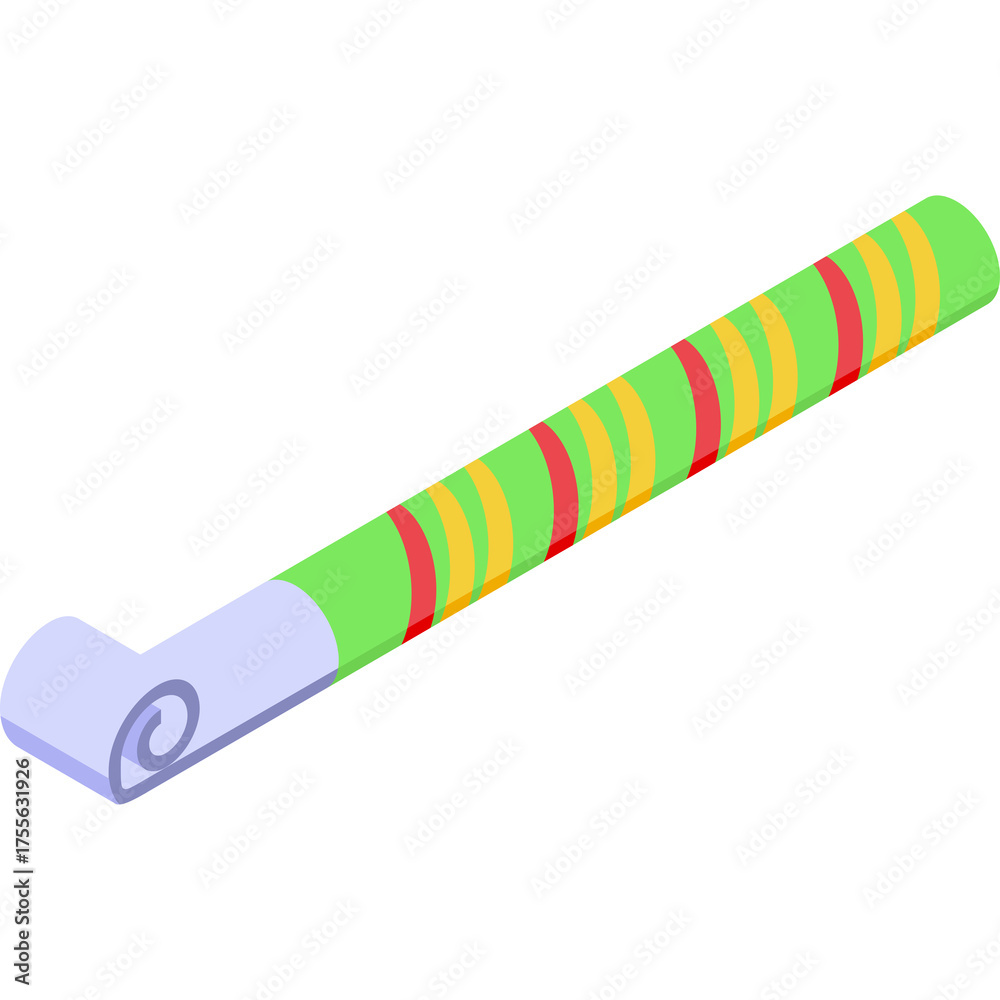 Isometric Party Horn Blower With Green Yellow Red Stripes And Light ...