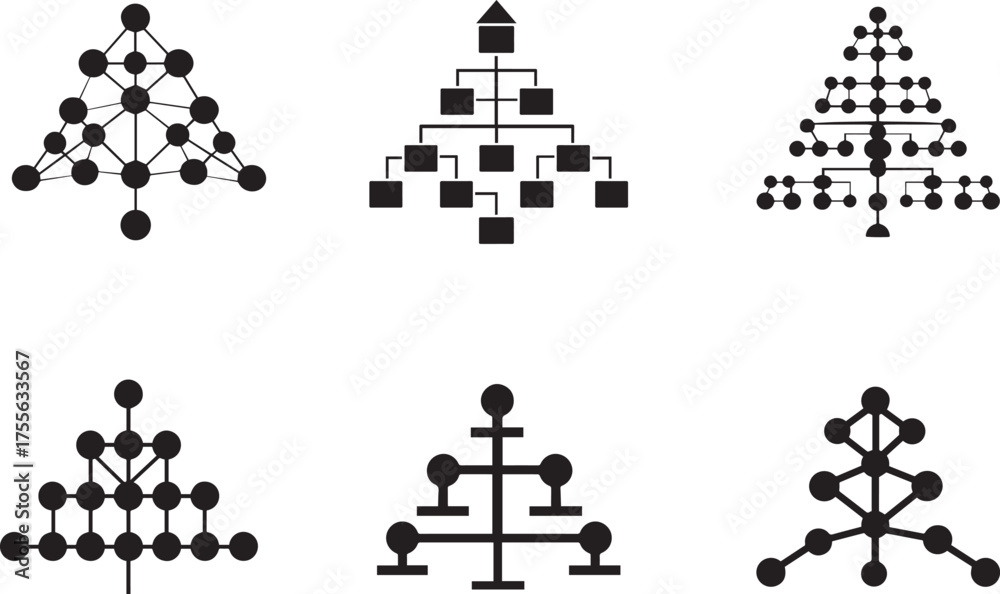 Collection of abstract hierarchical trees and network diagrams with ...