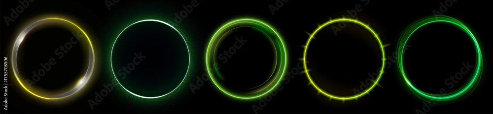 Neon halo rings with green and yellow glow for futuristic interface or ...