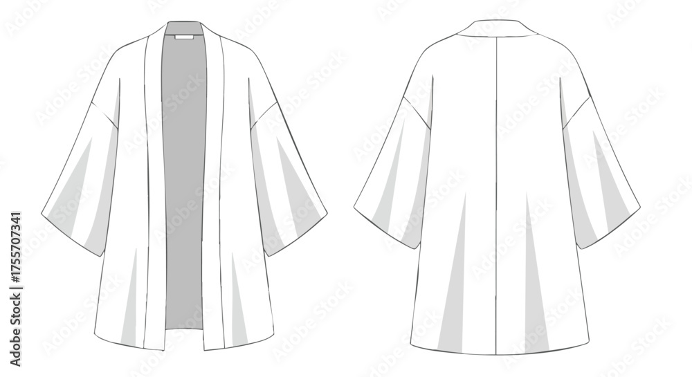 Technical fashion drawing of a kimono-style robe showcasing the front ...