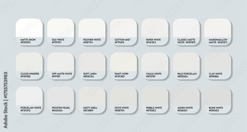 Vektor Peo White Color Guide Palette with Color Names. Catalog Samples ...
