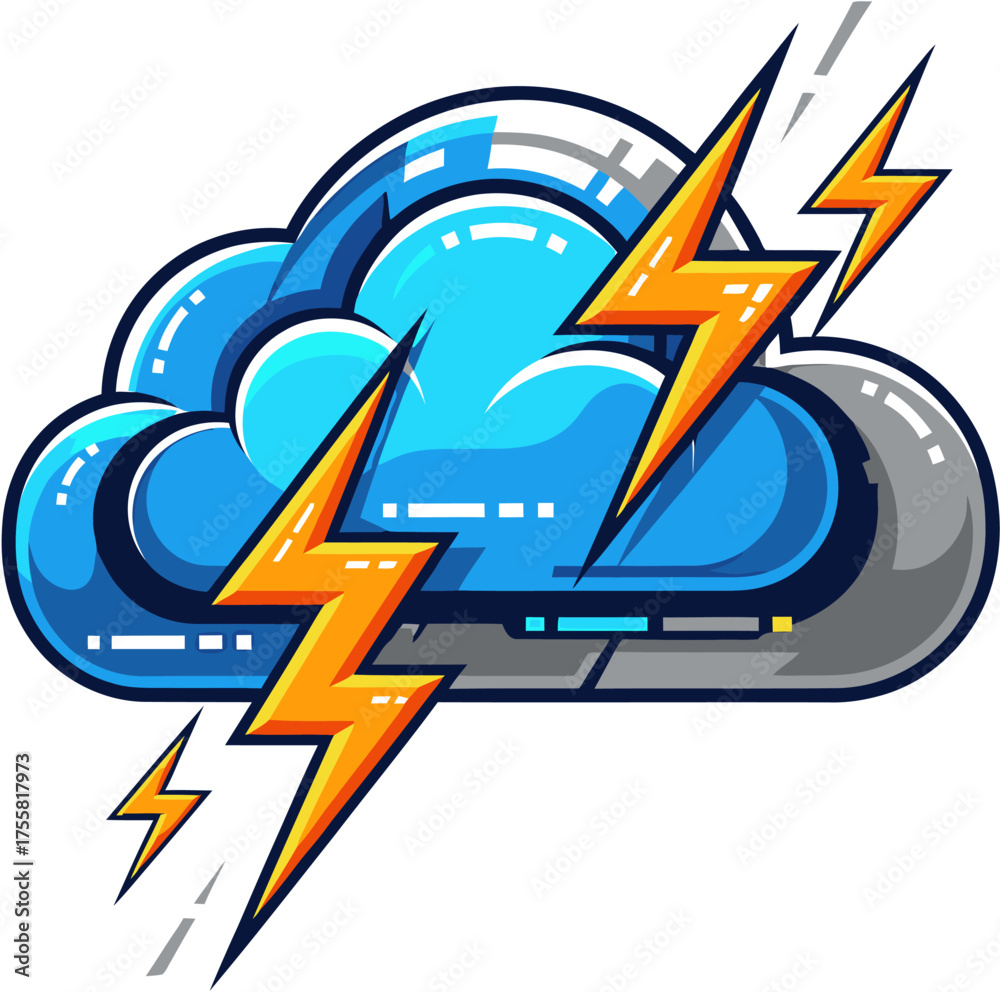 Dynamic energy of a powerful thunderstorm shown in a bold vector ...