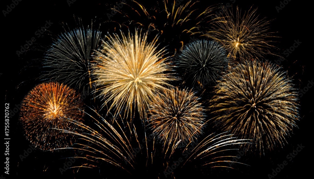 Beautiful illustration of colorful fireworks on plain black background ...