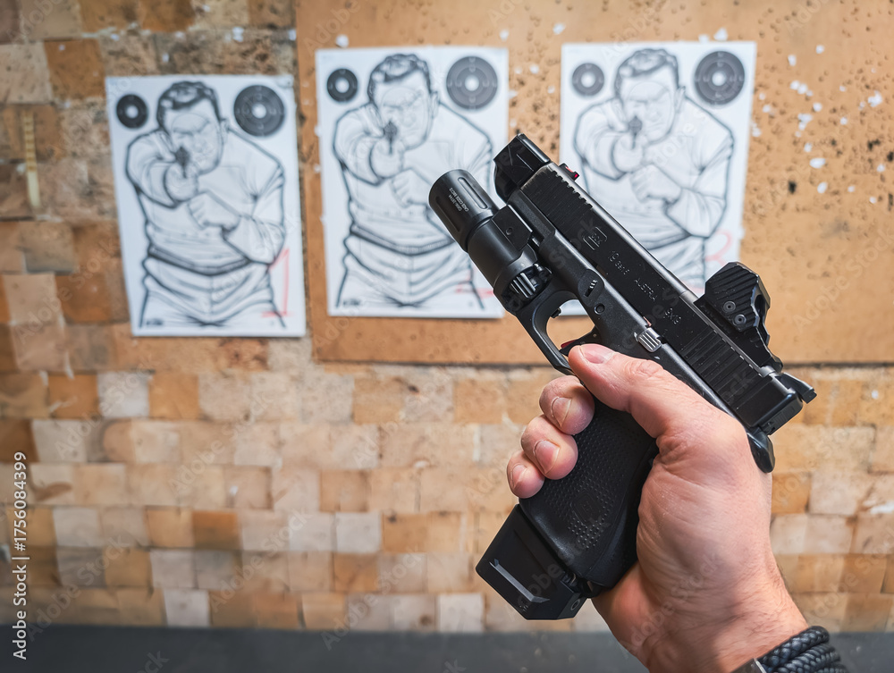 Baltics - October 15, 2025. A man holding a modern customized Glock 19 ...